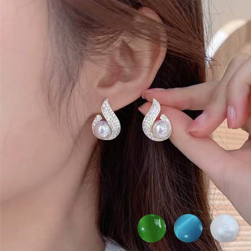 Elegant Simulated Pearl and Rhinestone Stud Earrings – sowhatbuy